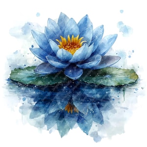 10 Blue Water Lily Flower Watercolor Clipart, Printable High Quality ...