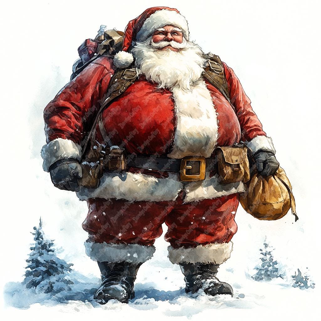 11 Fat Santa Doing Activities Watercolor Christmas Clipart, Printable ...