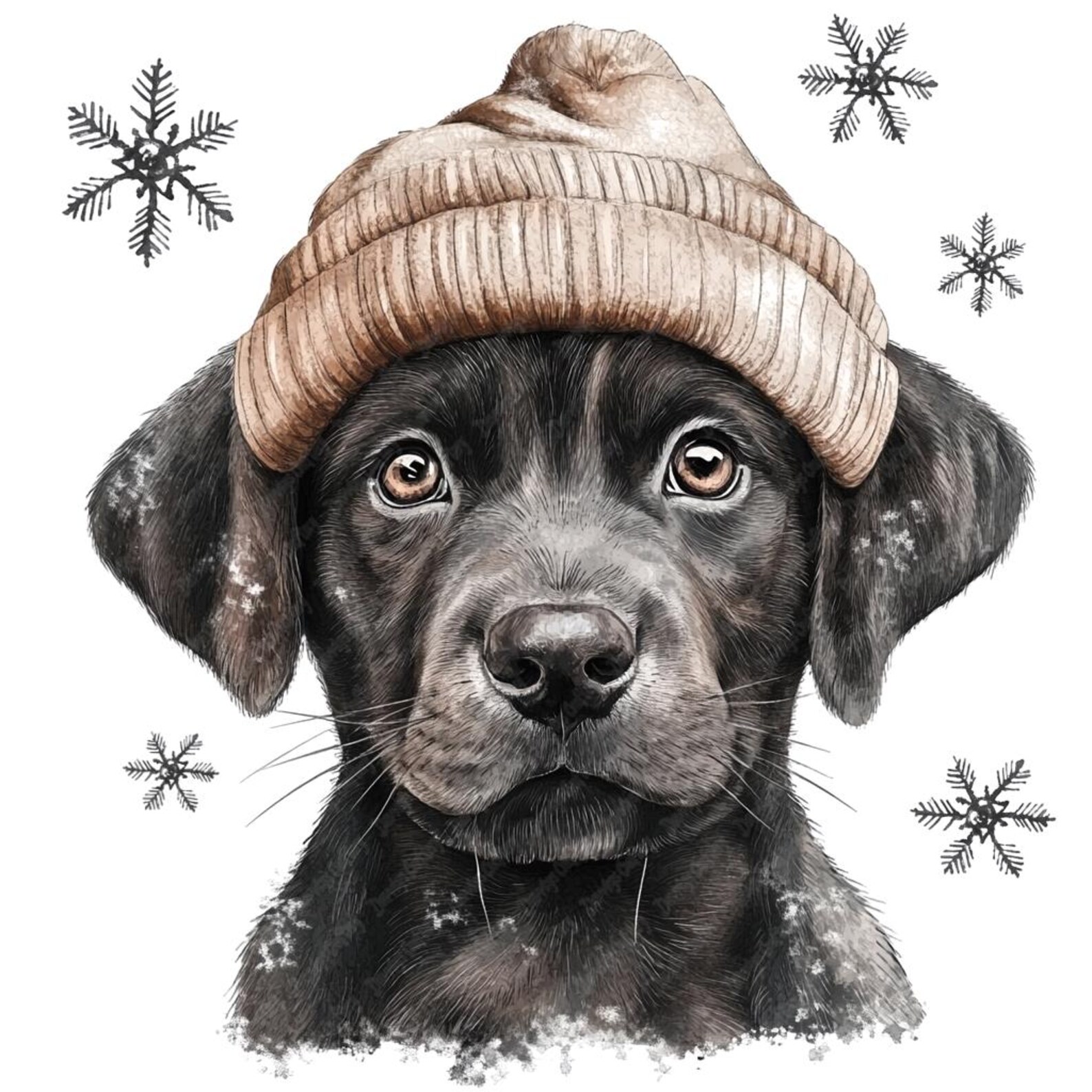 Winter Dogs Watercolor Clipart, Hats and Snowflakes (digital Download ...