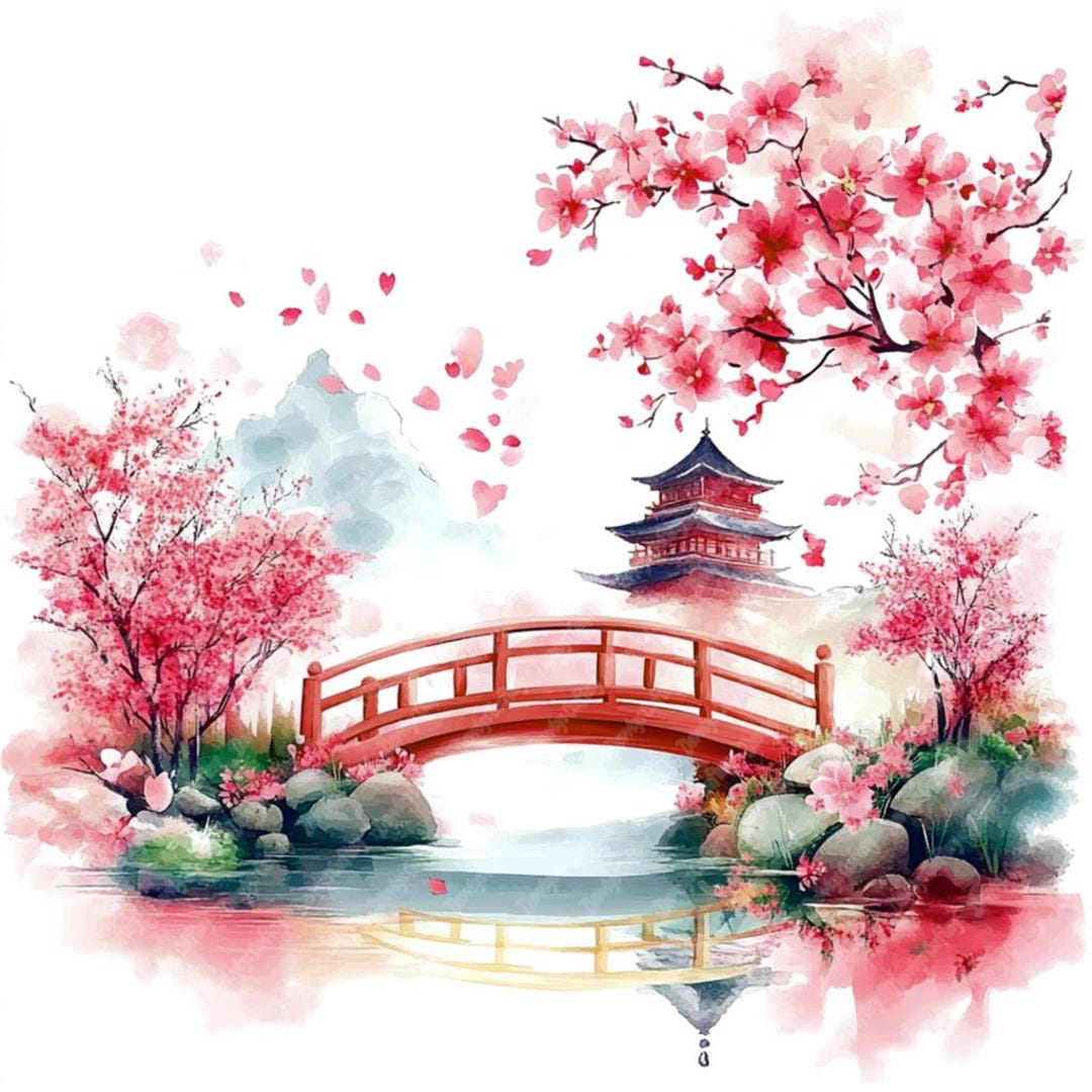 12 Japanese Landscape Watercolor Clipart, Printable High Quality ...