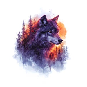 8 Dreamy Fantasy Wolf Watercolor Clipart, Printable High Quality Wolf ...