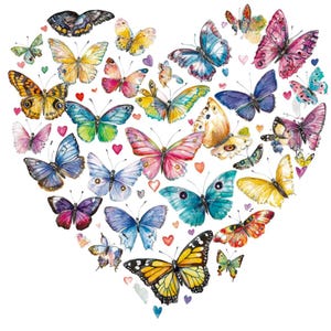 12 Butterfly Heart Watercolor Clipart, Printable High Quality ...