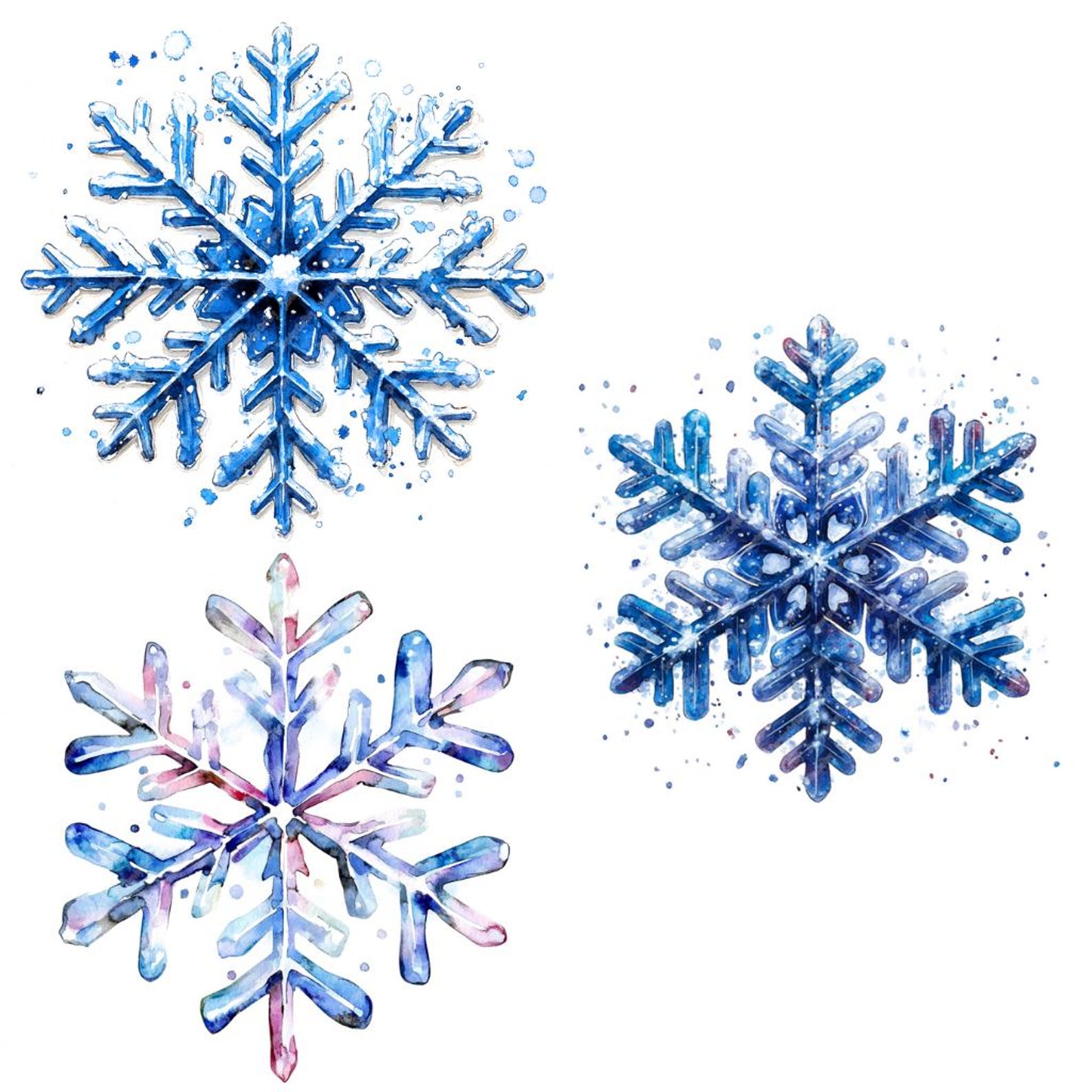 18 Realistic Snowflake Watercolor Clipart, Printable High Quality ...