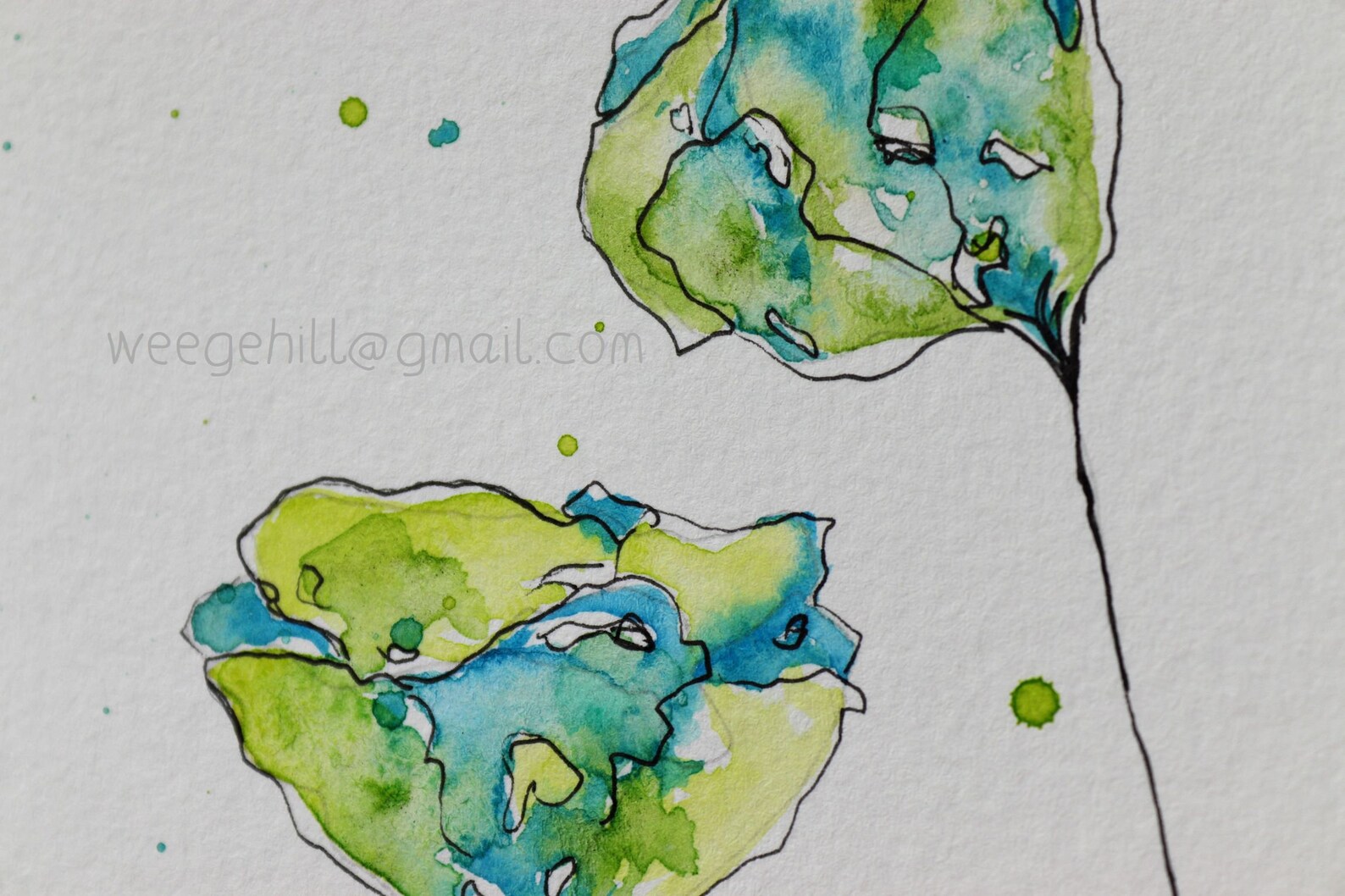 Blue Green Abstract Flowers Watercolor Painting Ooak Original - Etsy