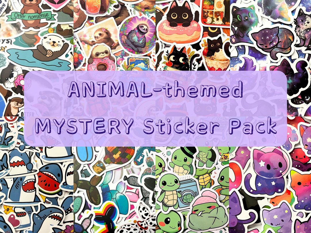 10 Mystery Stickers Pack ANIMAL THEME Cat, Dog, Tortoise, Dinosaur ...