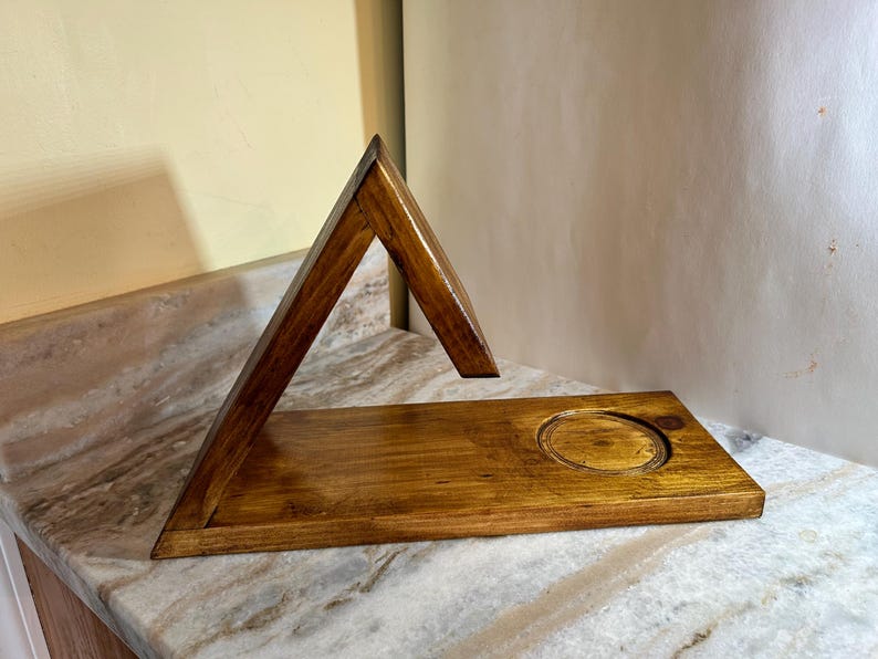 Wooden Triangle Book Stand: Reading Nook Valet With Cup Holder - Etsy