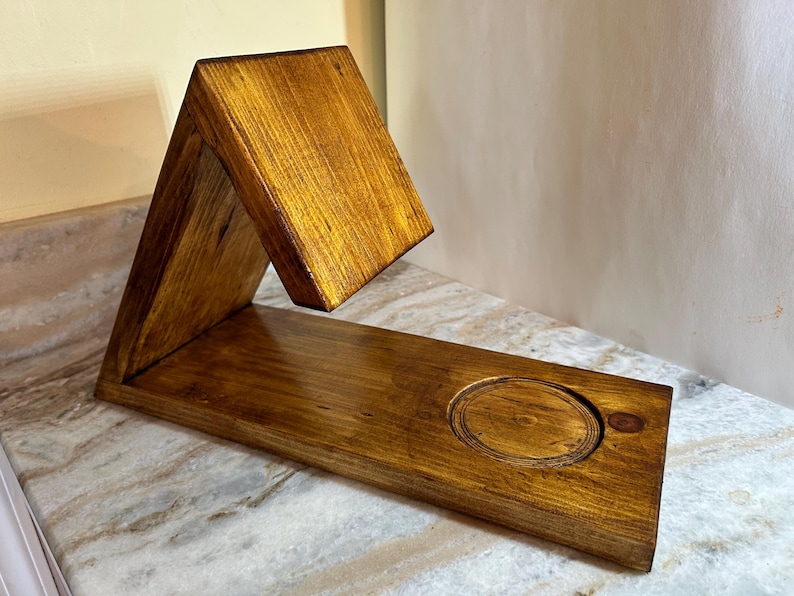 Wooden Triangle Book Stand: Reading Nook Valet With Cup Holder - Etsy