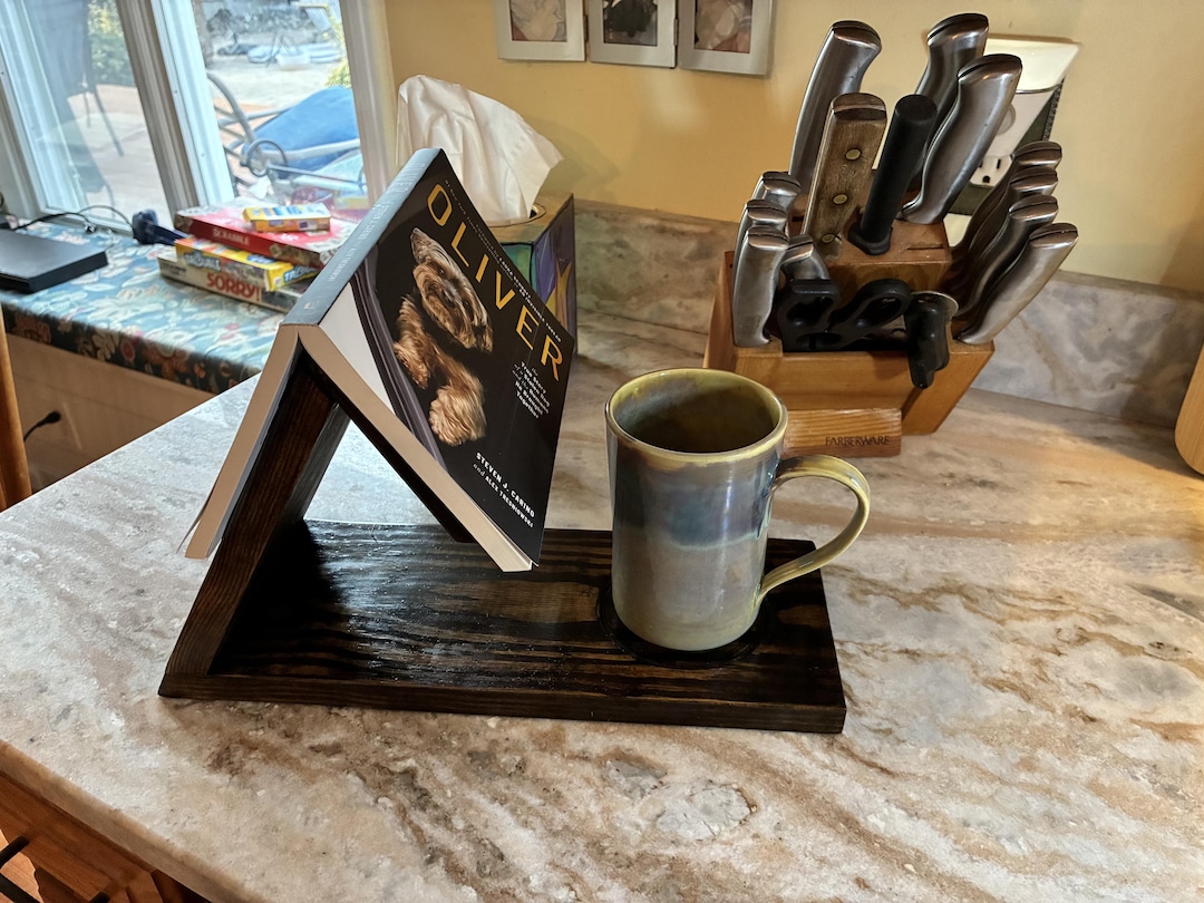 Wooden Triangle Book Stand: Reading Nook Valet With Cup Holder - Etsy