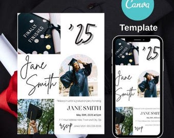 Editable Graduation Invitation Template | Modern Black & White Grad ...
