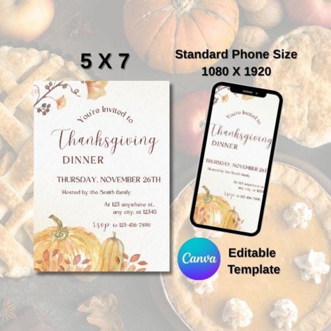 Thanksgiving Dinner Invitation | Editable Canva Template | Digital ...
