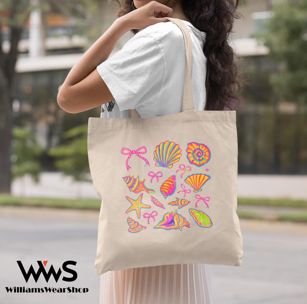 Colorful Seashell Tote Bag, Beach Day Summer Bag With Cute Shells and ...