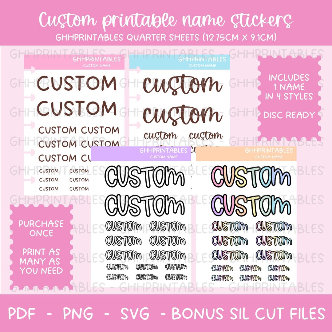 Custom Name Text in 4 Styles DIGITAL & PRINTABLE Stickers, Silhouette ...