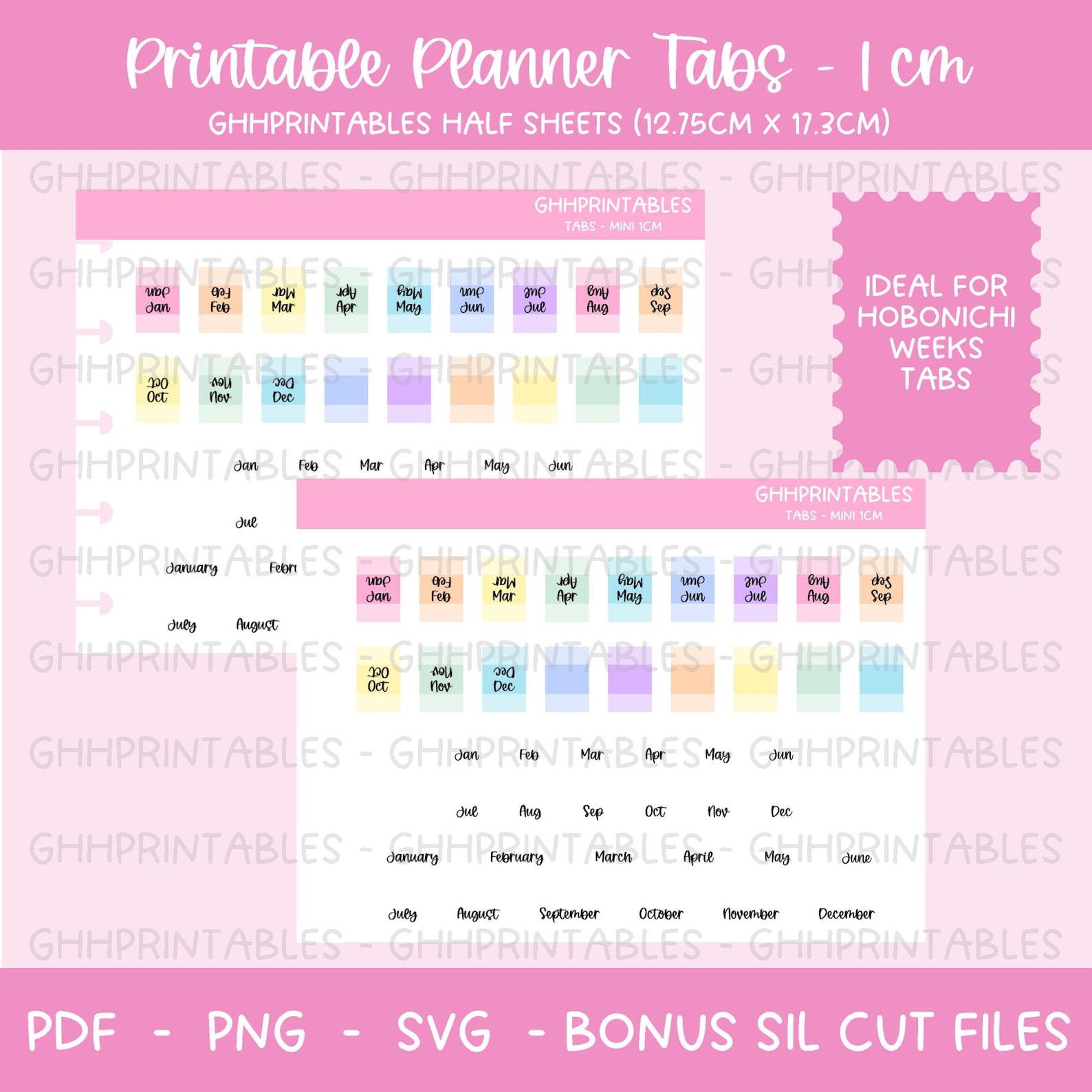 Planner Month Tab Mini 1cm Weeks DIGITAL & PRINTABLE Stickers ...