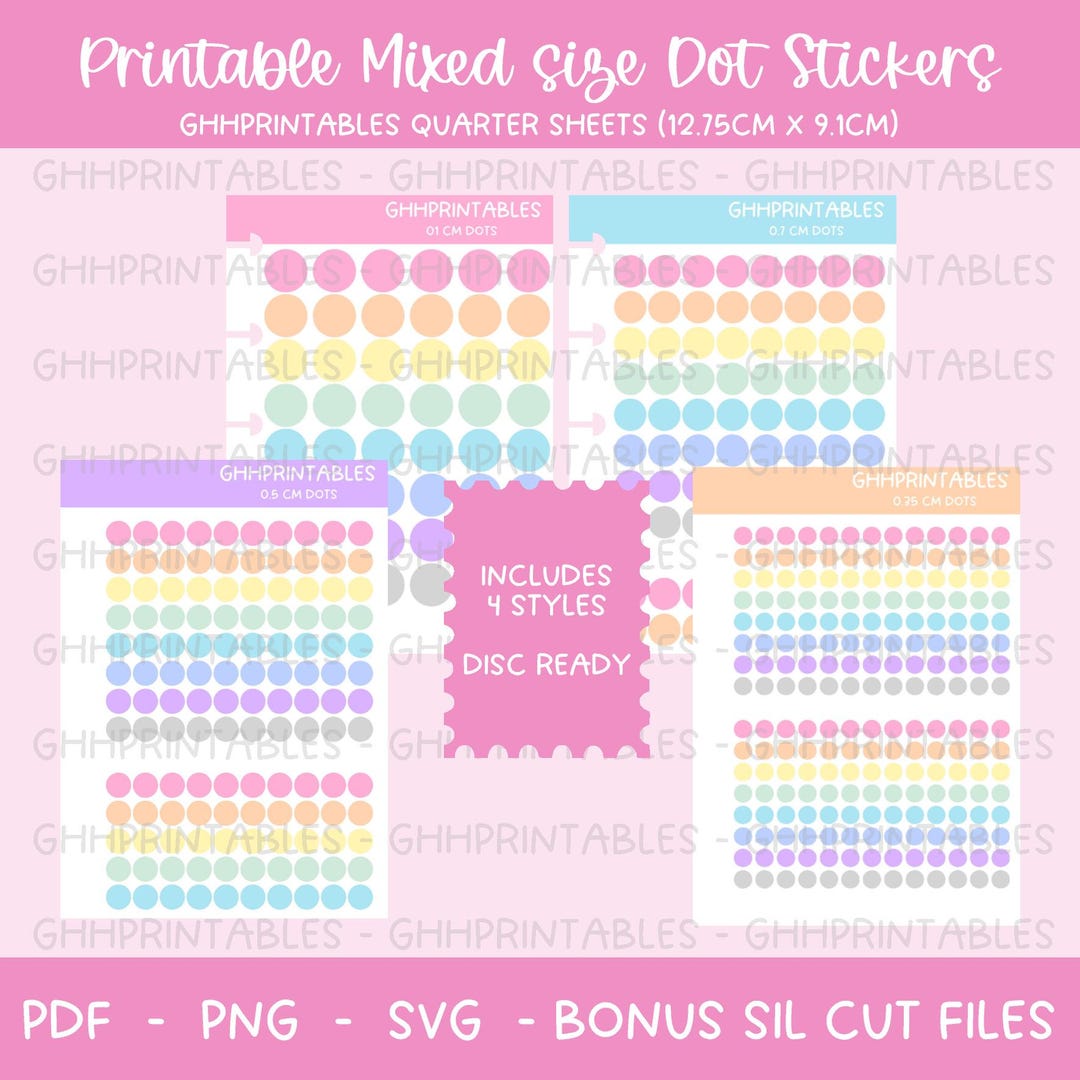 Planner Pastel Rainbow Dots 4 Sizes DIGITAL & PRINTABLE Stickers ...