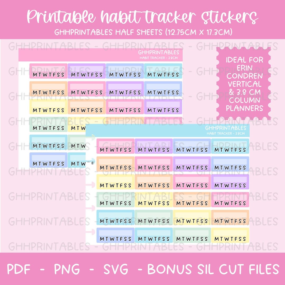 Planner Habit Tracker 3.8cm DIGITAL & PRINTABLE Stickers, Silhouette ...