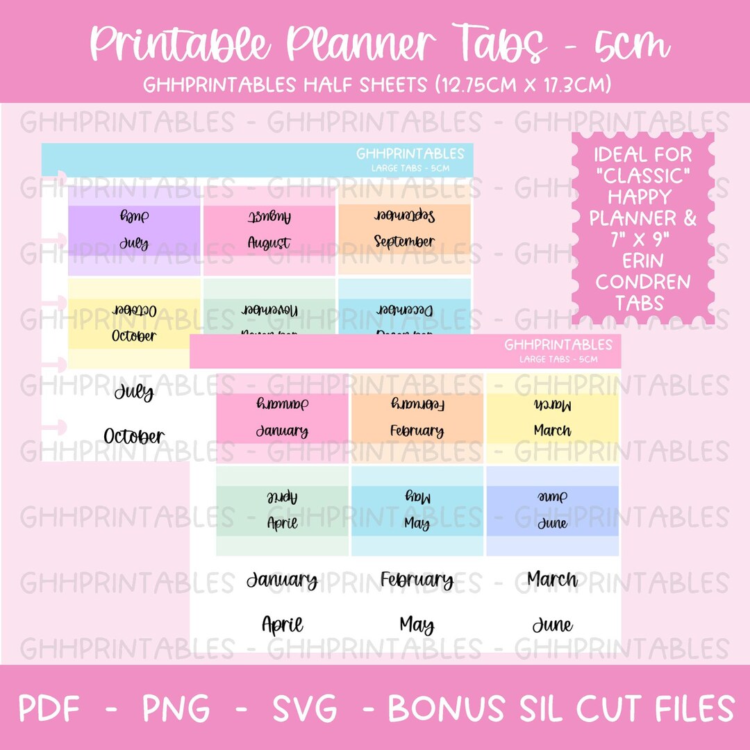 Planner Month Tabs Large 5cm 7x9" DIGITAL & PRINTABLE Stickers ...