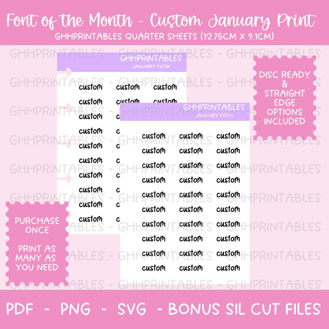 Custom Text Font of the Month DIGITAL & PRINTABLE Stickers, Silhouette ...