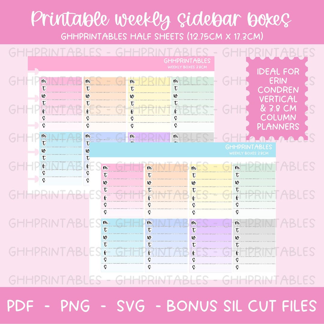 Planner Ombre Weekly Boxes 3.8cm DIGITAL & PRINTABLE Stickers ...