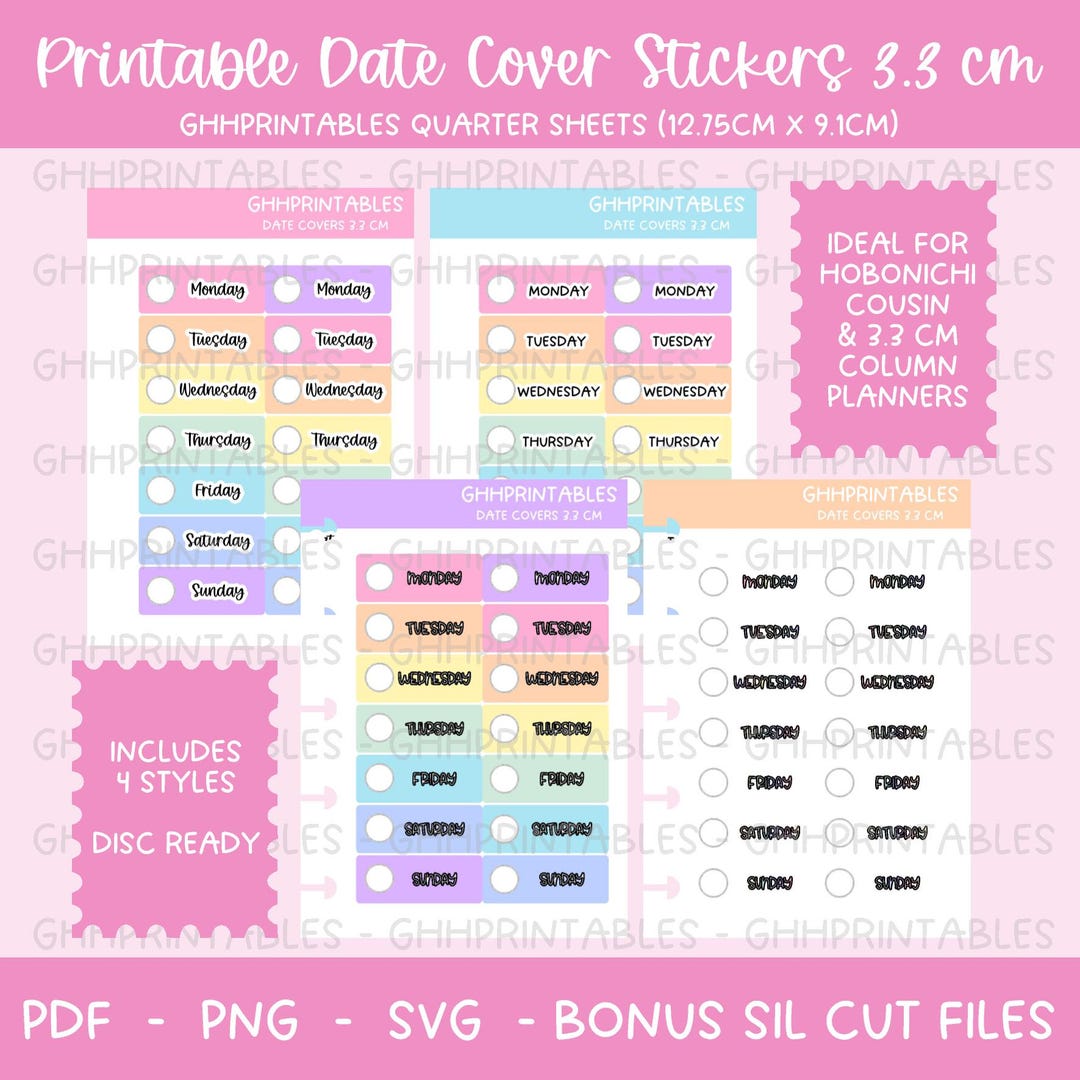 Planner Date Covers Cousin 3.3cm DIGITAL & PRINTABLE Stickers ...