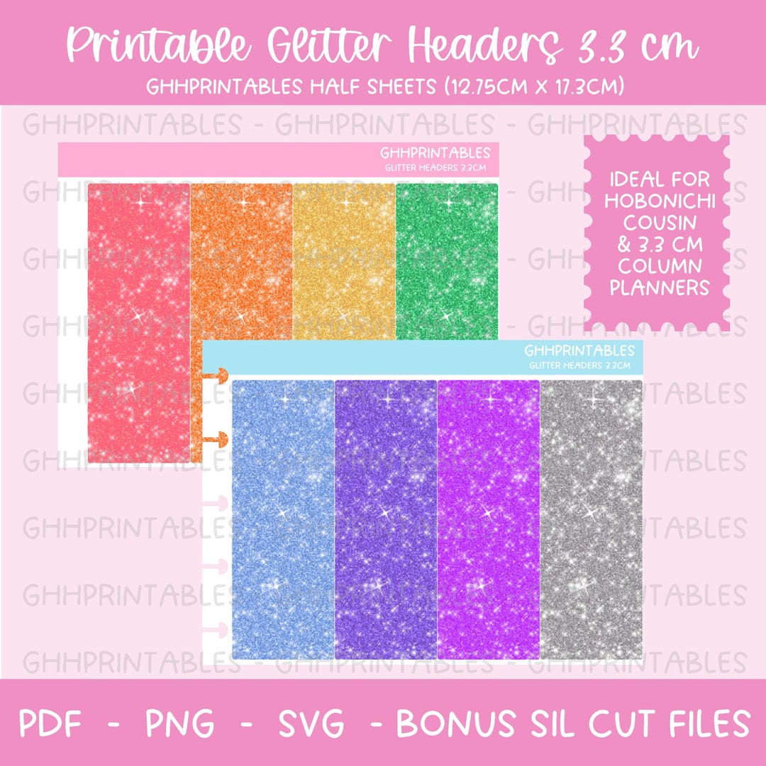 Planner Rainbow Glitter Header 3.3cm DIGITAL & PRINTABLE Stickers ...