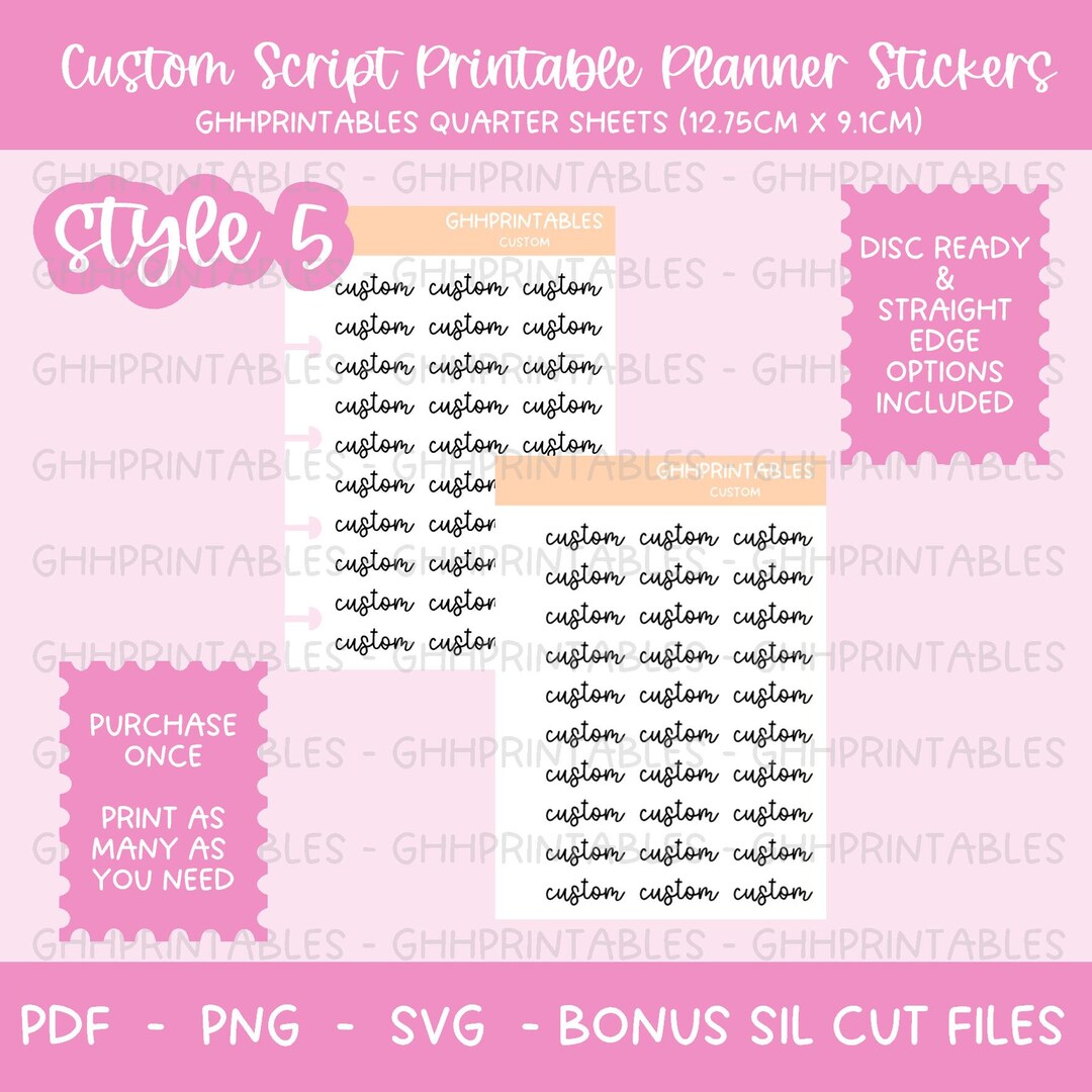 Custom Script Text Style 5 DIGITAL & PRINTABLE Stickers, Silhouette ...