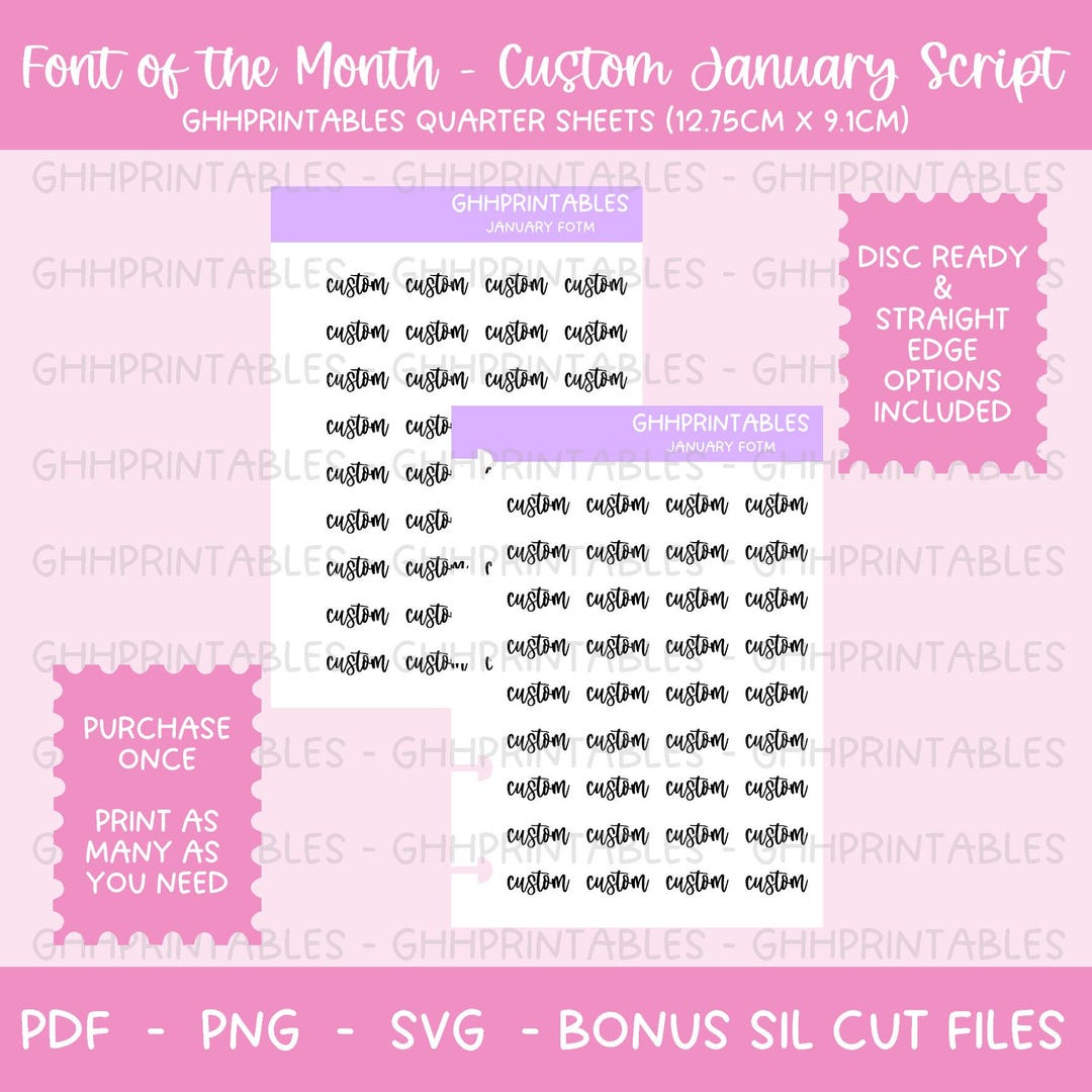 Custom Text Font of the Month DIGITAL & PRINTABLE Stickers, Silhouette ...