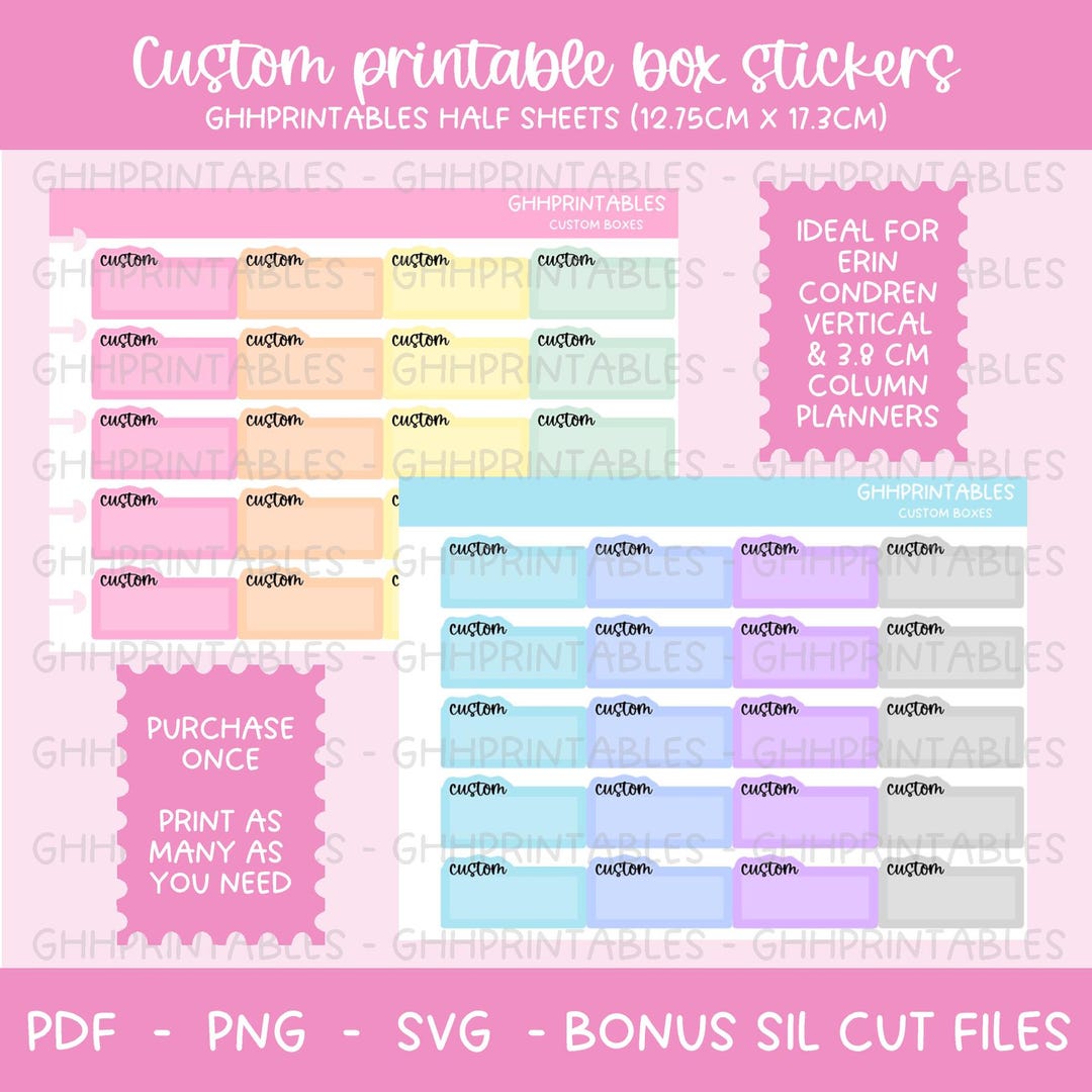 Custom Script Boxes 3.8cm Vertical DIGITAL & PRINTABLE Stickers ...