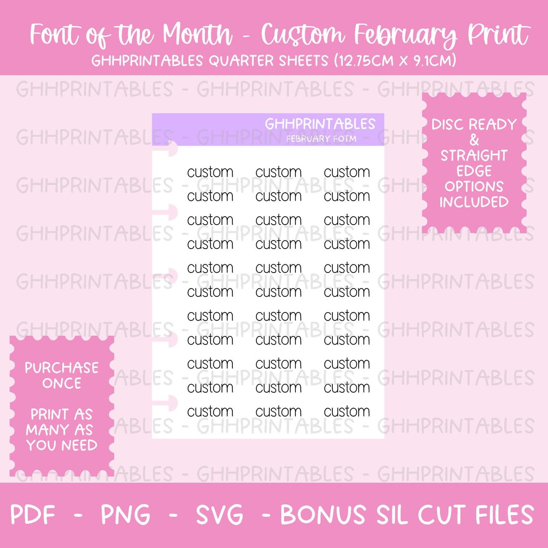 Custom Text Font of the Month DIGITAL & PRINTABLE Stickers, Silhouette ...