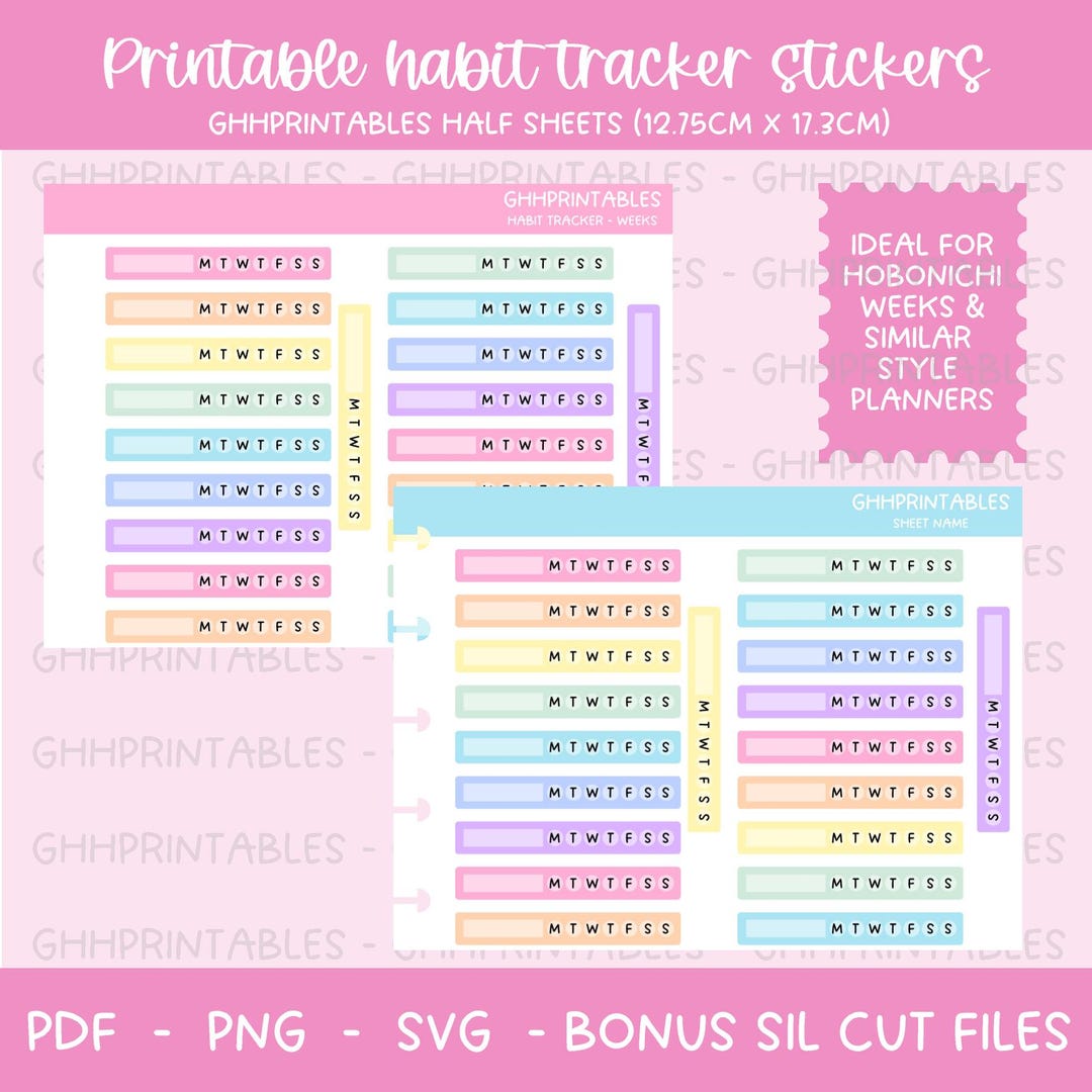 Planner Habit Tracker Weeks DIGITAL & PRINTABLE Stickers, Silhouette ...
