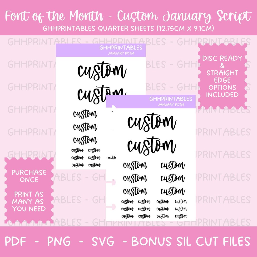 Custom Name Text Font of the Month DIGITAL & PRINTABLE Stickers ...