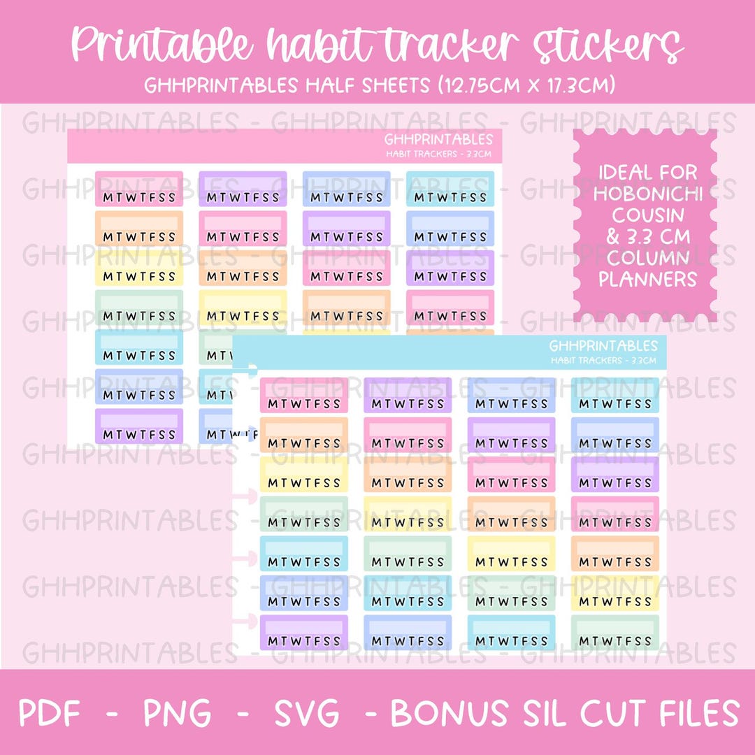 Planner Habit Tracker 3.3cm DIGITAL & PRINTABLE Stickers, Silhouette ...