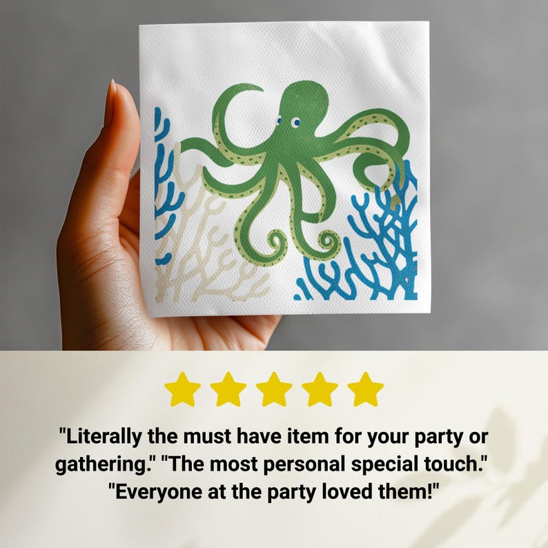 Octopus Paper Napkins: Nautical Beach Party, Sea Life Decor - Etsy