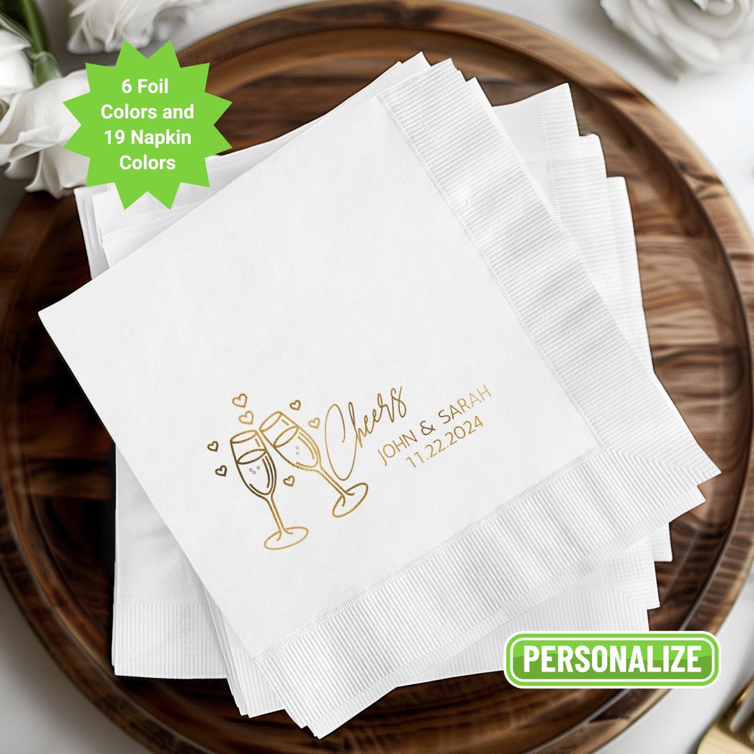 Custom Wedding Cocktail Napkins, Foil Personalized Coined Napkins ...