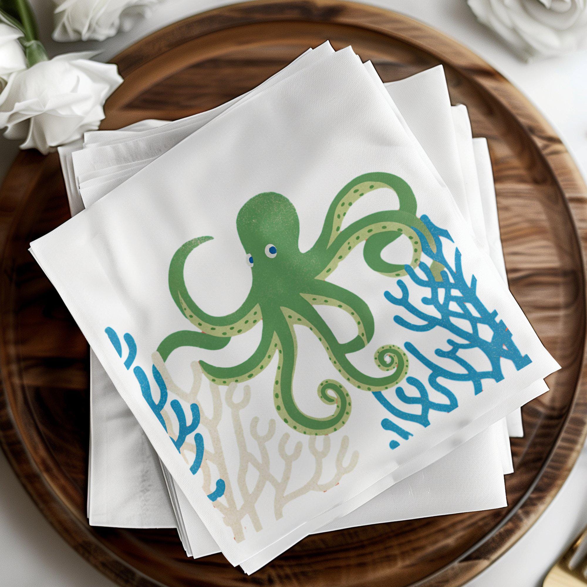 Octopus Paper Napkins: Nautical Beach Party, Sea Life Decor - Etsy