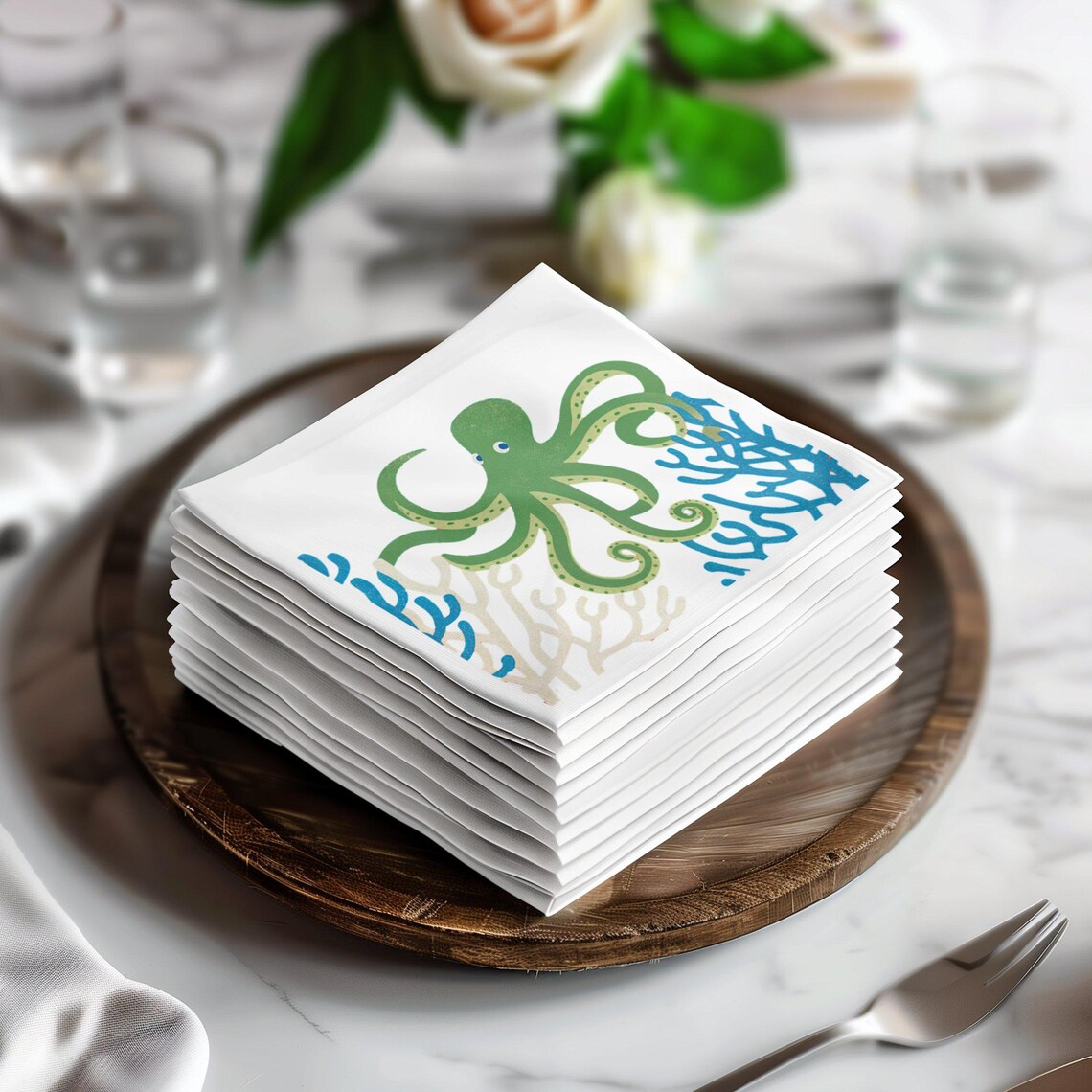 Octopus Paper Napkins: Nautical Beach Party, Sea Life Decor - Etsy