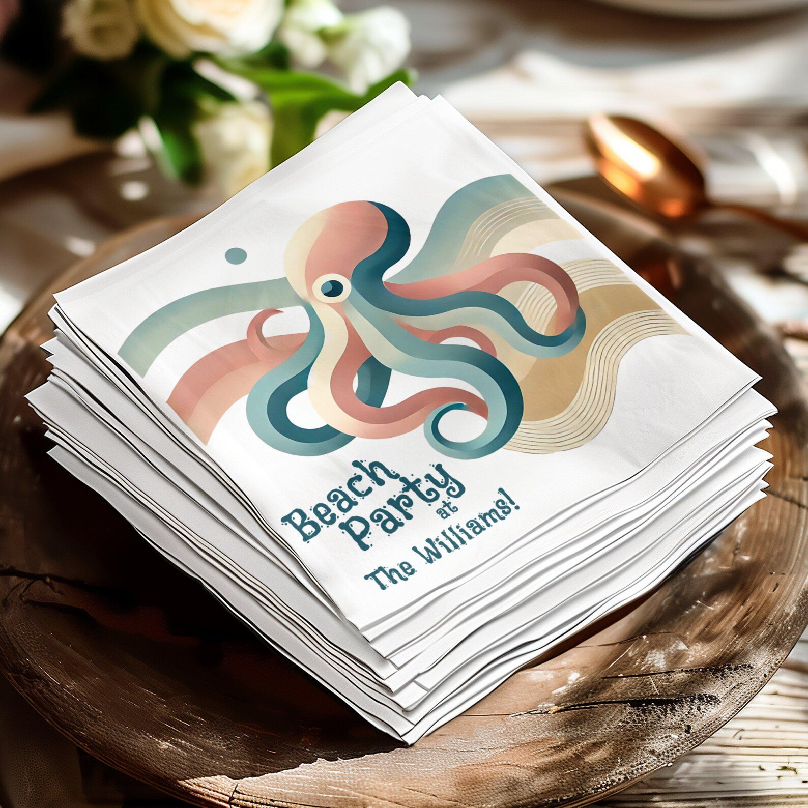 Paper Cocktail Napkins Octopus, Sea Life Paper Napkins, Beach Themed ...