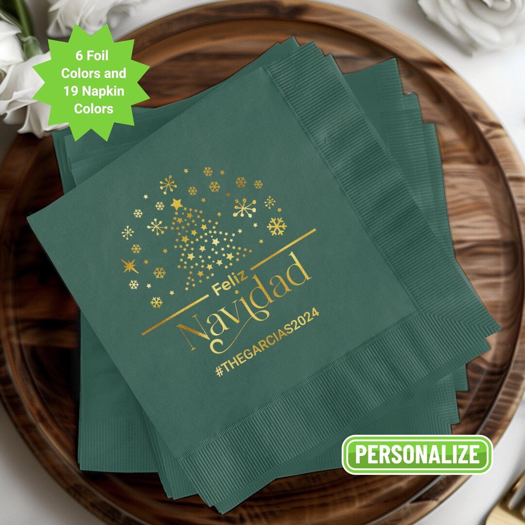 Custom Christmas Cocktail and Luncheon Napkins Merry Christmas Feliz ...