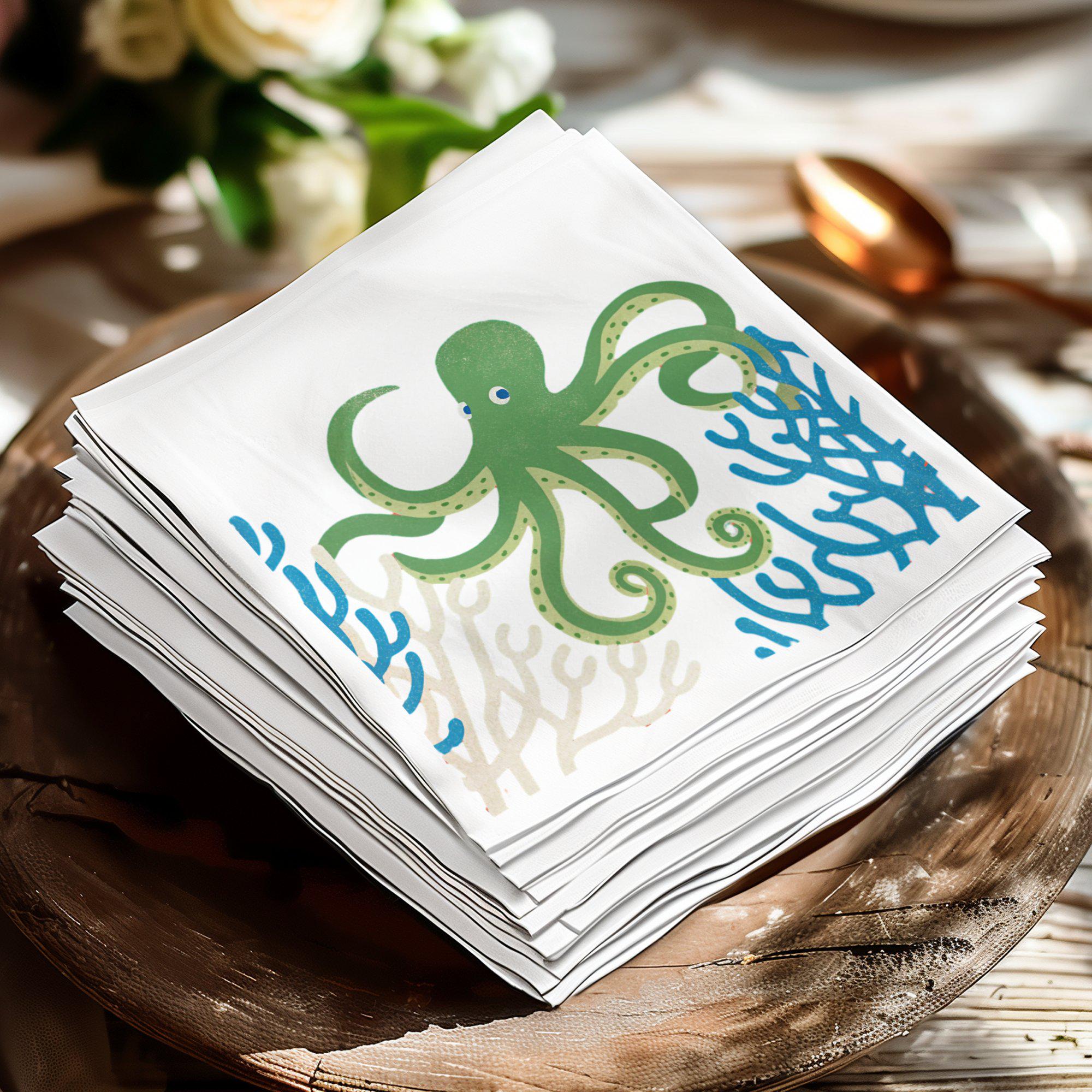 Octopus Paper Napkins: Nautical Beach Party, Sea Life Decor - Etsy