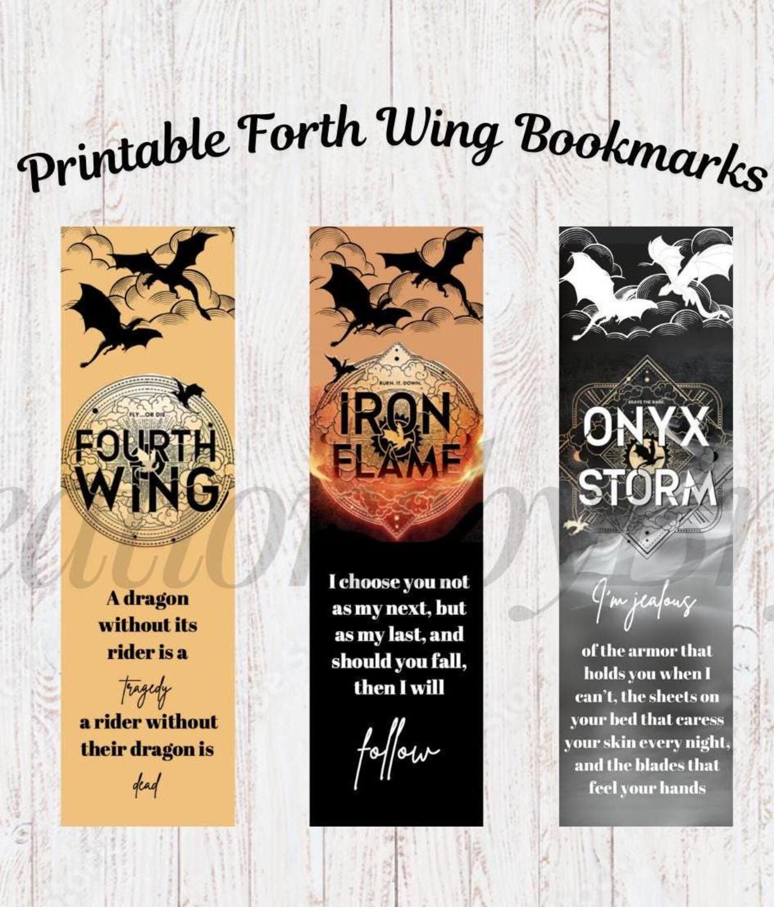 Printable Fourth Wing Bookmarks - Etsy