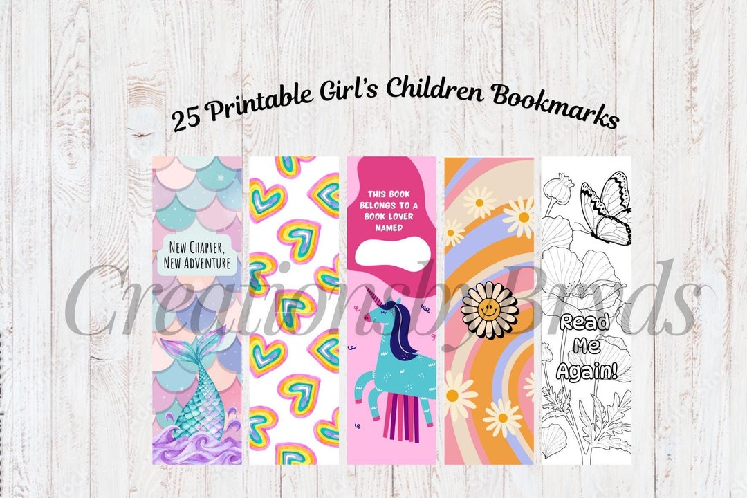 25 Girls Children's Printable Bookmarks - Etsy