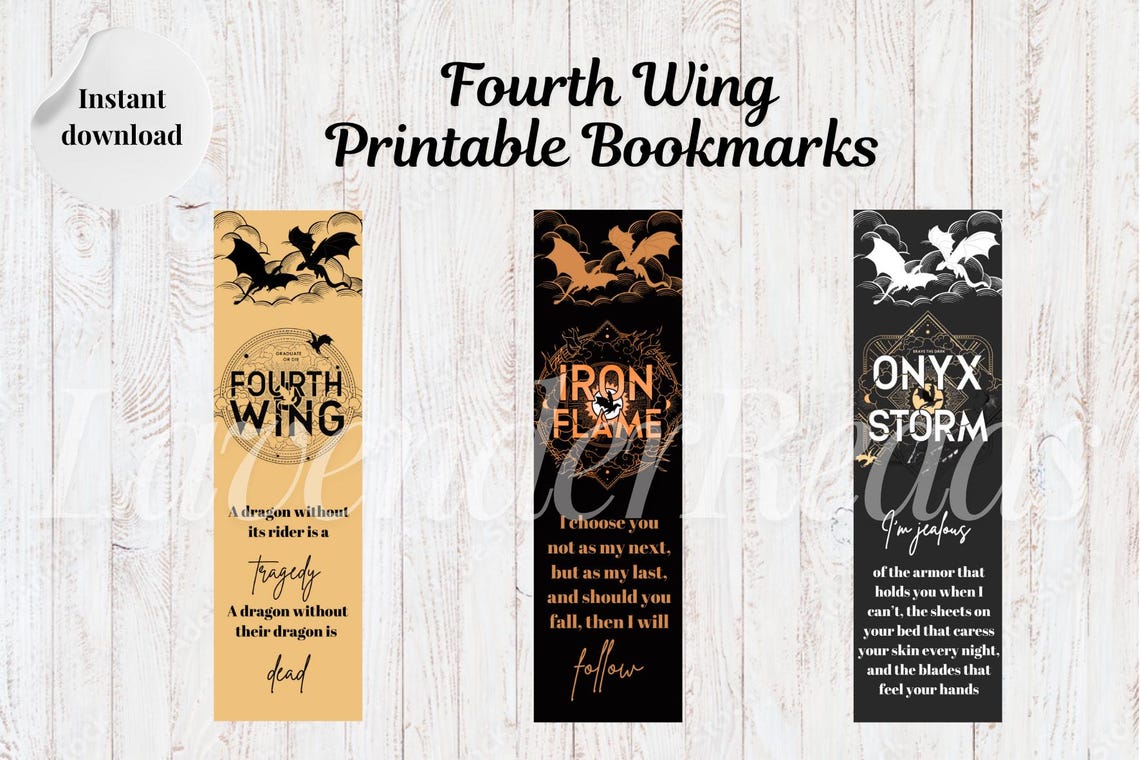 Printable Fourth Wing Bookmarks - Etsy
