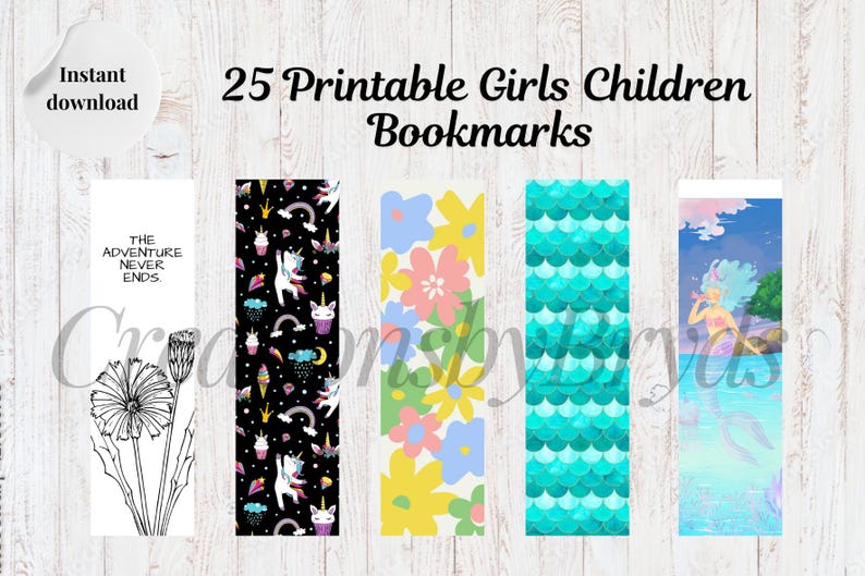 25 Girls Children's Printable Bookmarks - Etsy