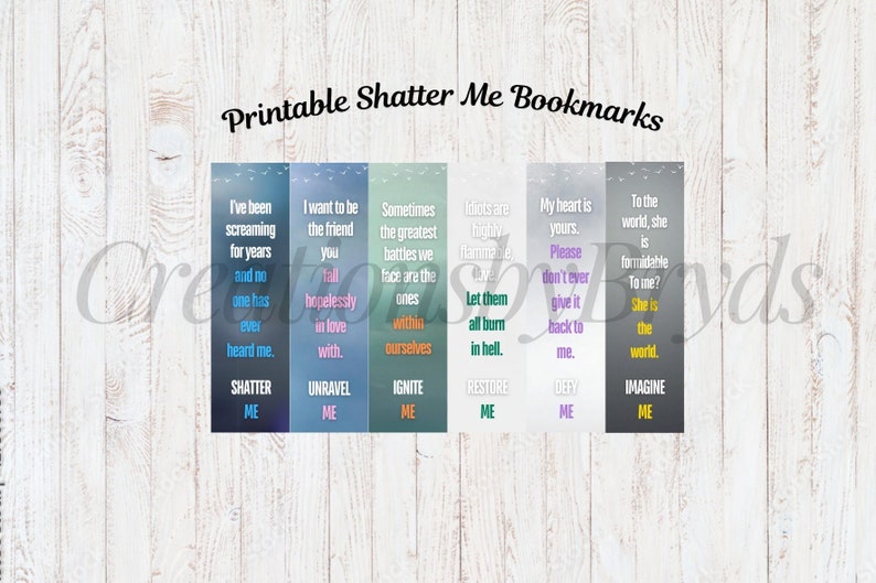 Shatter Me Printable Bookmarks - Etsy