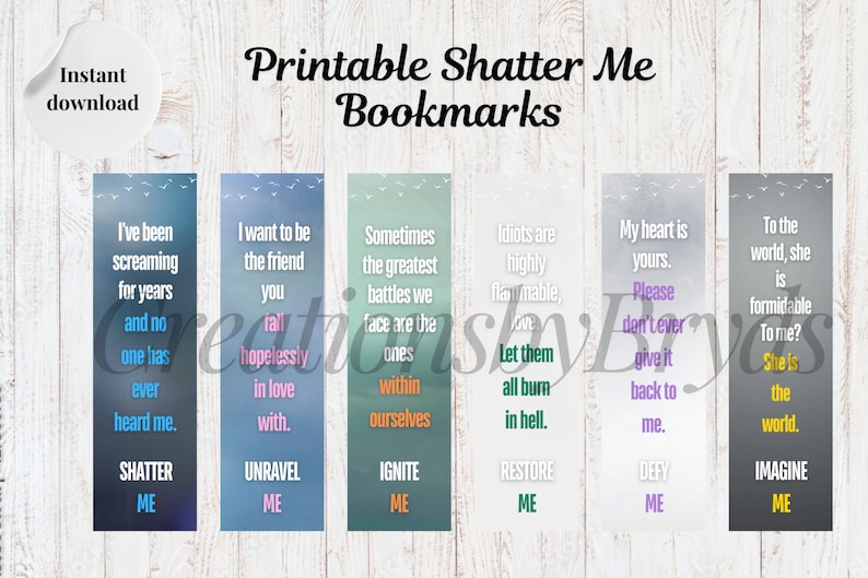 Shatter Me Printable Bookmarks - Etsy