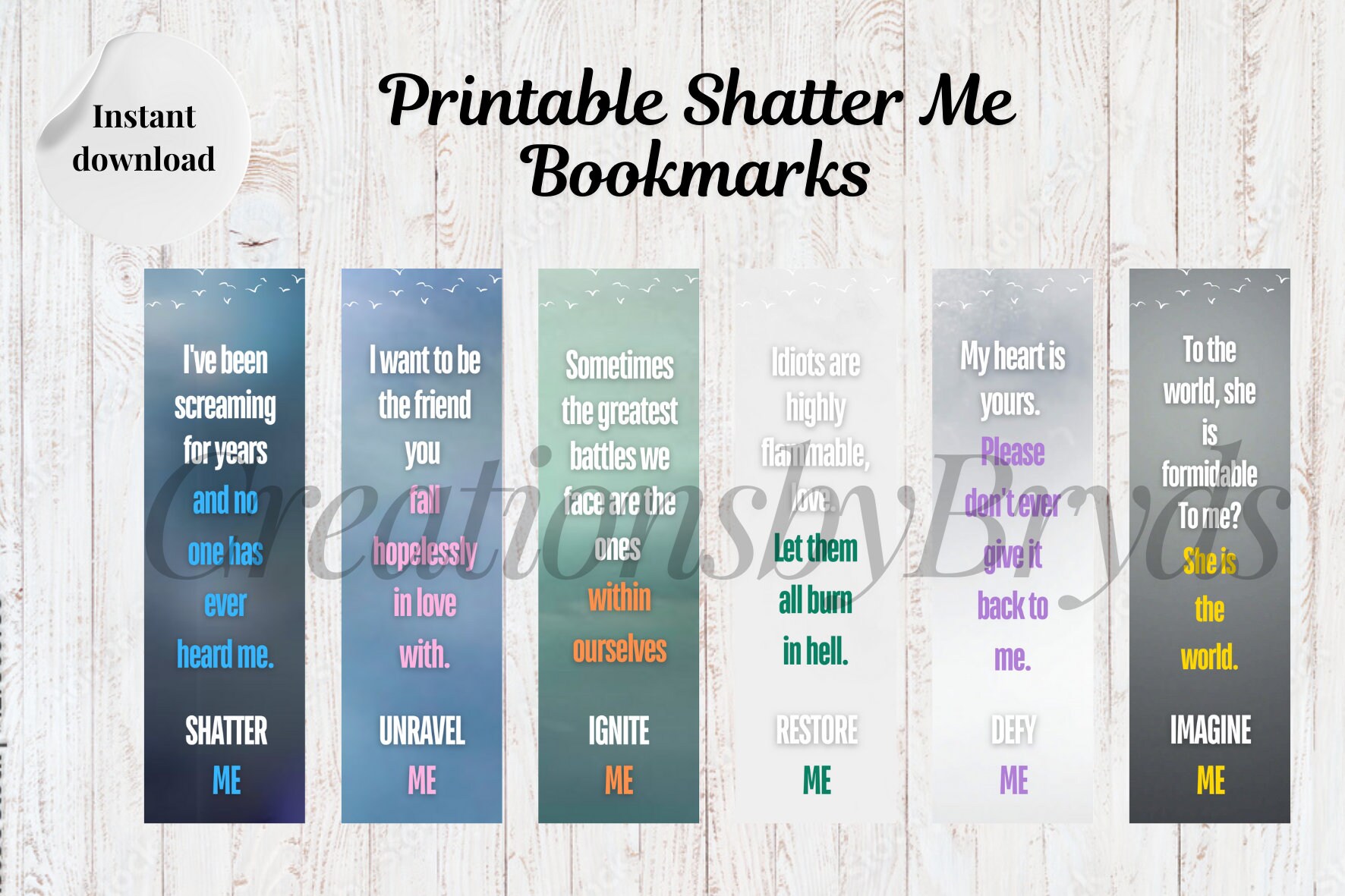Shatter Me Printable Bookmarks - Etsy