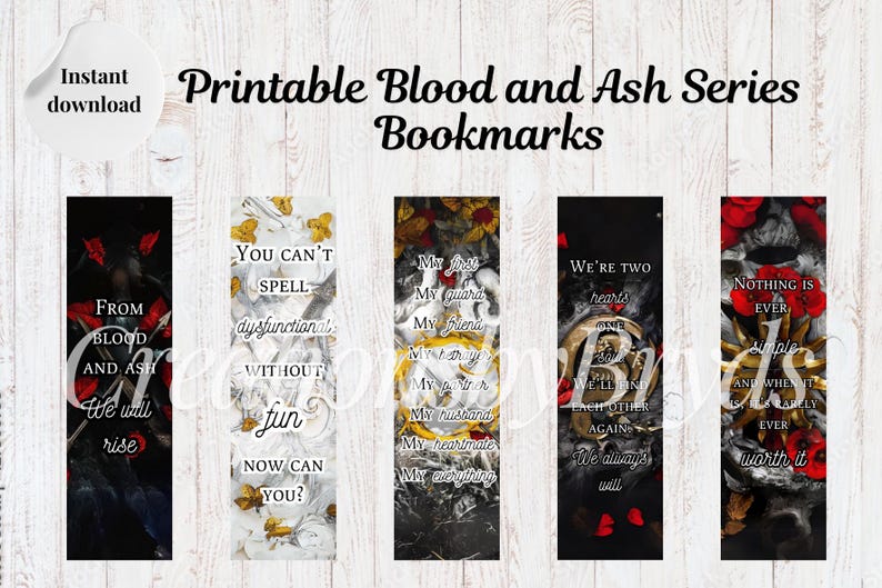 Blood and Ash Series Printable Bookmarks - Etsy