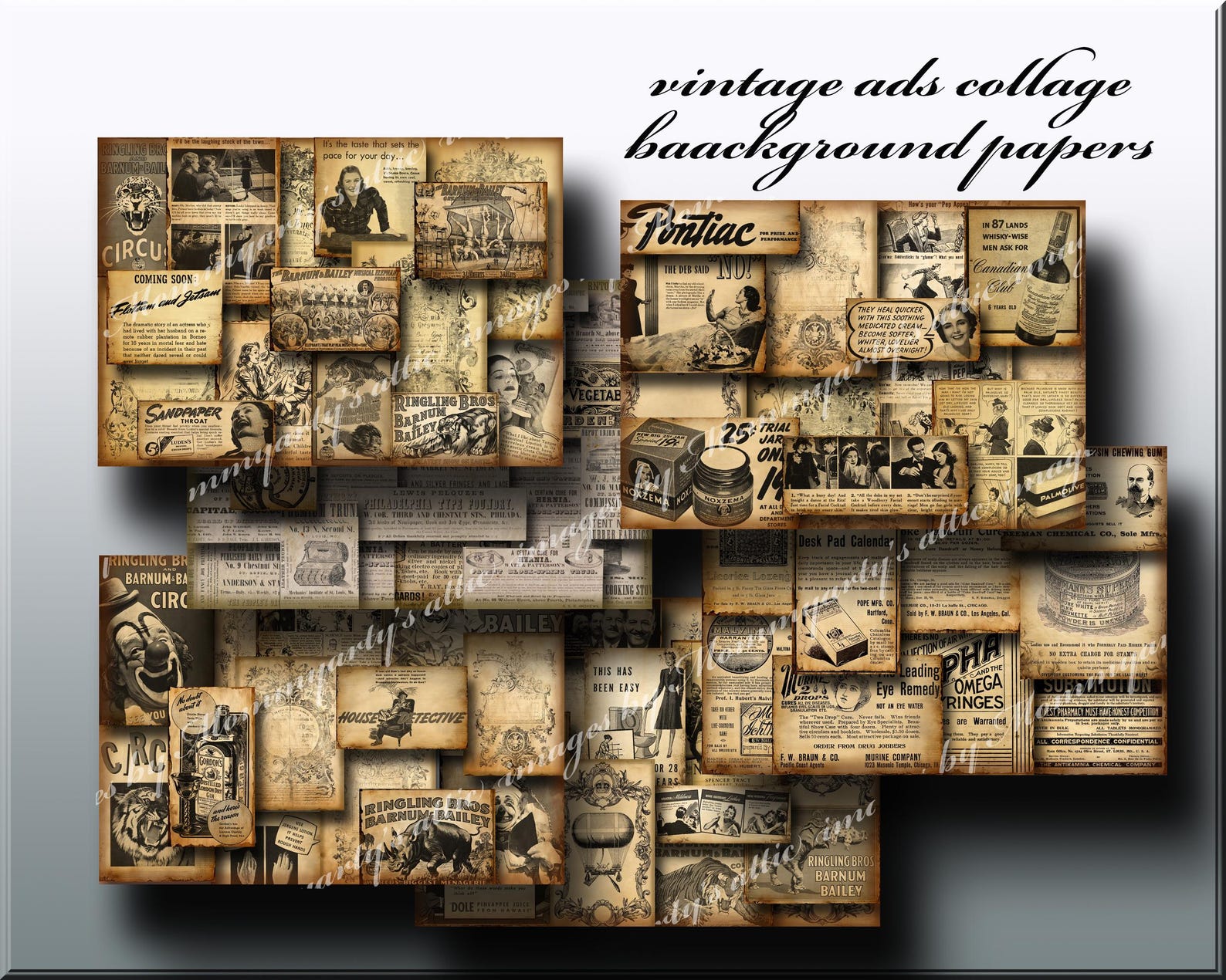 Vintage Ads Collaged Background Papers in Grungy Neutrals for ...