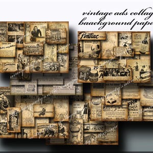 Vintage Ads Collaged Background Papers in Grungy Neutrals for ...