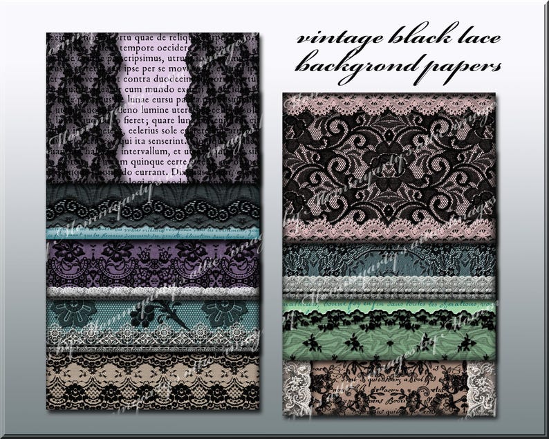 Vintage Black Lace Printable Papers on Coloured Backgrounds and Layered ...