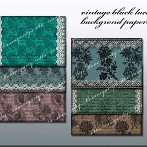 Vintage Black Lace Printable Papers on Coloured Backgrounds and Layered ...